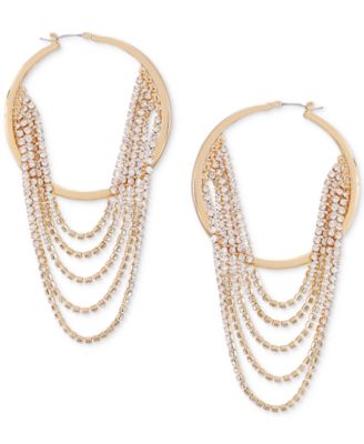 GUESS Gold Tone Rhinestone Chain Swag Hoop Earrings Macy s