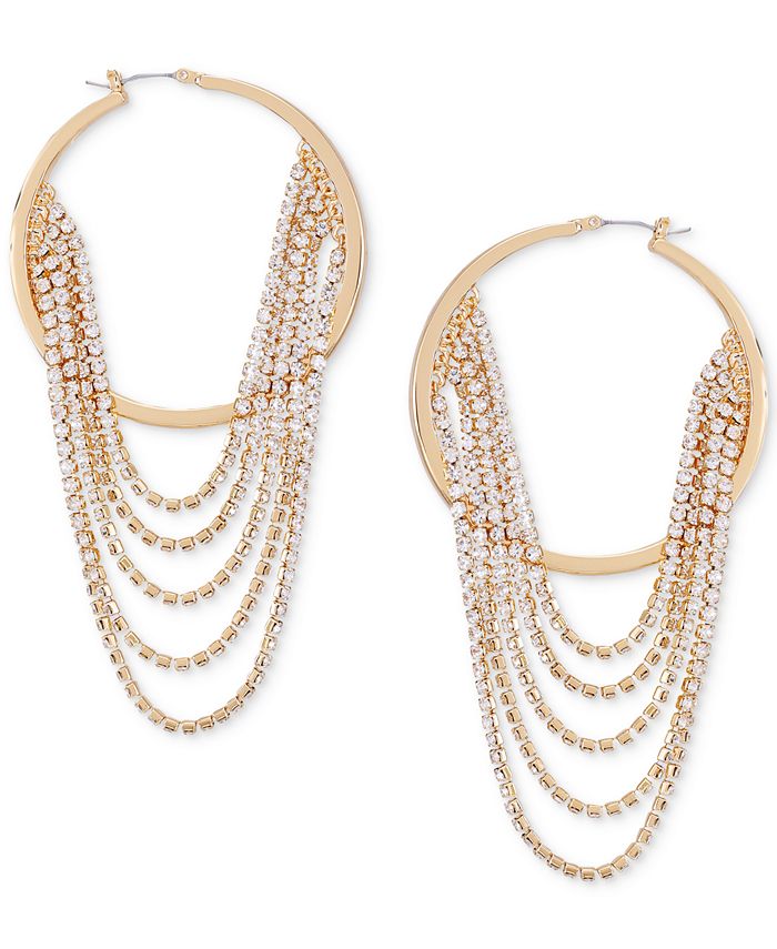 GUESS Gold-Tone Rhinestone Chain Swag Hoop Earrings - Macy's