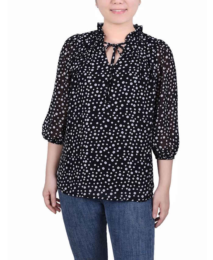NY Collection Women's 3/4 Sleeve Chiffon Blouse - Macy's