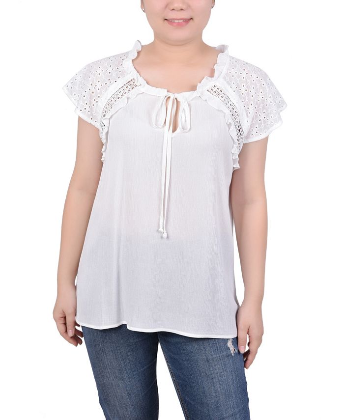 NY Collection Women's Eyelet Sleeve Blouse - Macy's