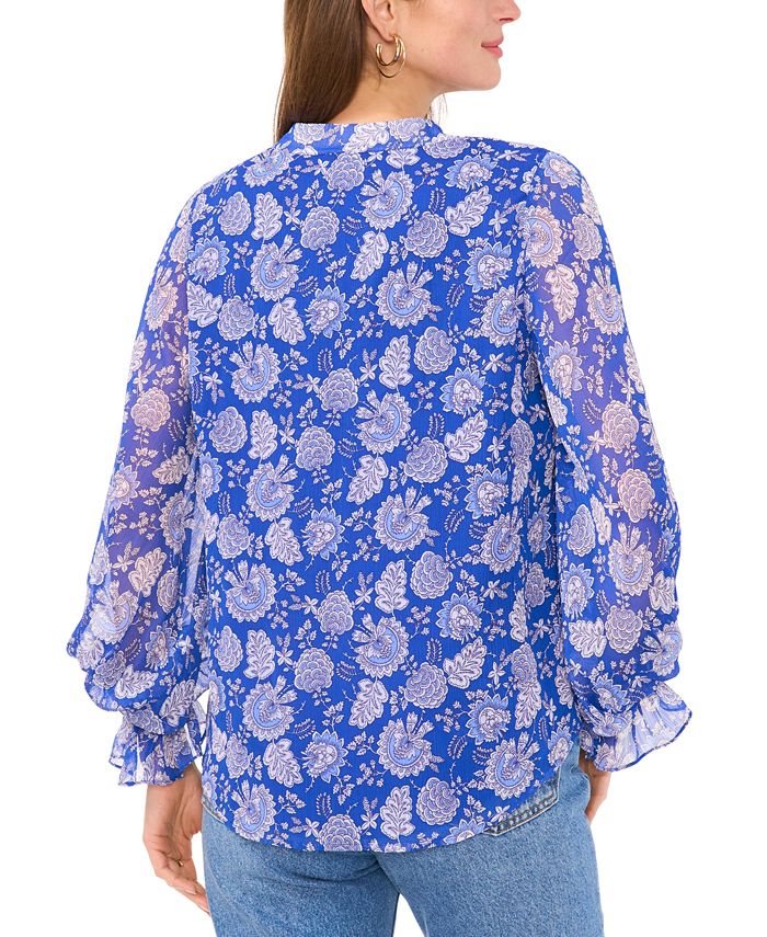 Vince Camuto Women's Split-Neck Smocked-Cuff Blouse - Macy's