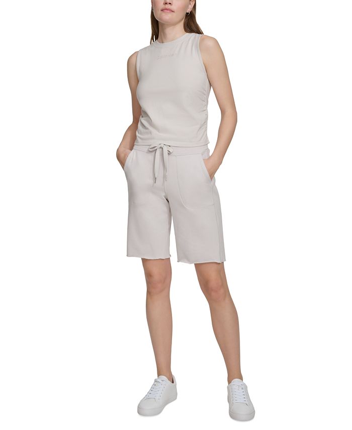 Calvin Klein Women's Ruched Crewneck Logo Tank Top - Macy's