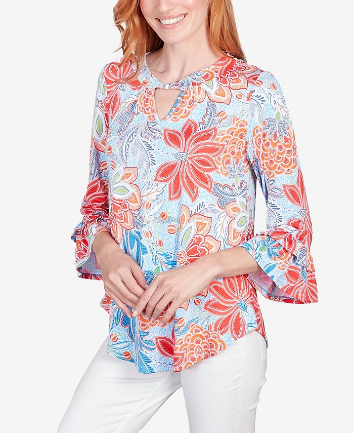 Ruby Rd. Petite Bold Floral Puff Print Top - Macy's