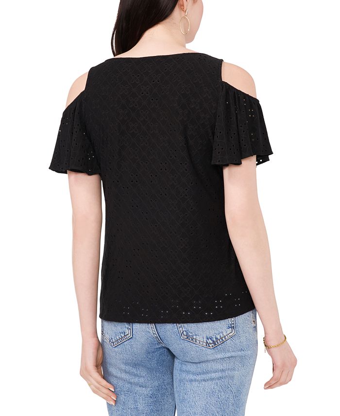 Sam & Jess Petite Knit Eyelet Cold-Shoulder Top - Macy's
