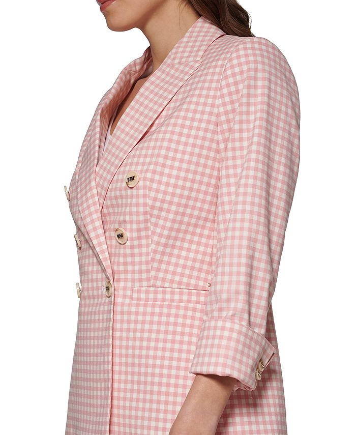 DKNY Petite Gingham Double-Breasted Blazer - Macy's