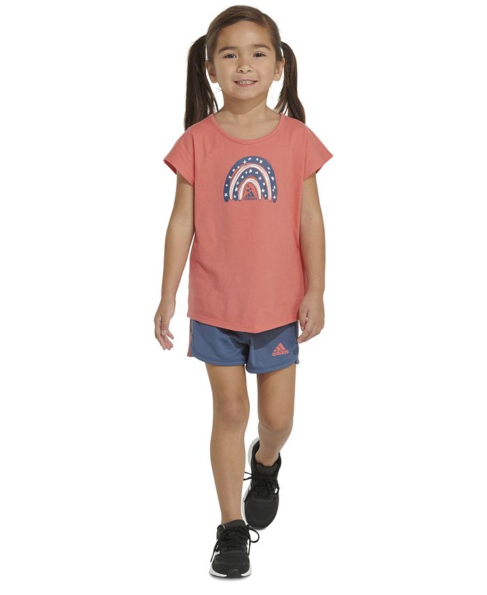 adidas Little & Toddler Girls Graphic T-Shirt & Mesh Shorts, 2 Piece ...