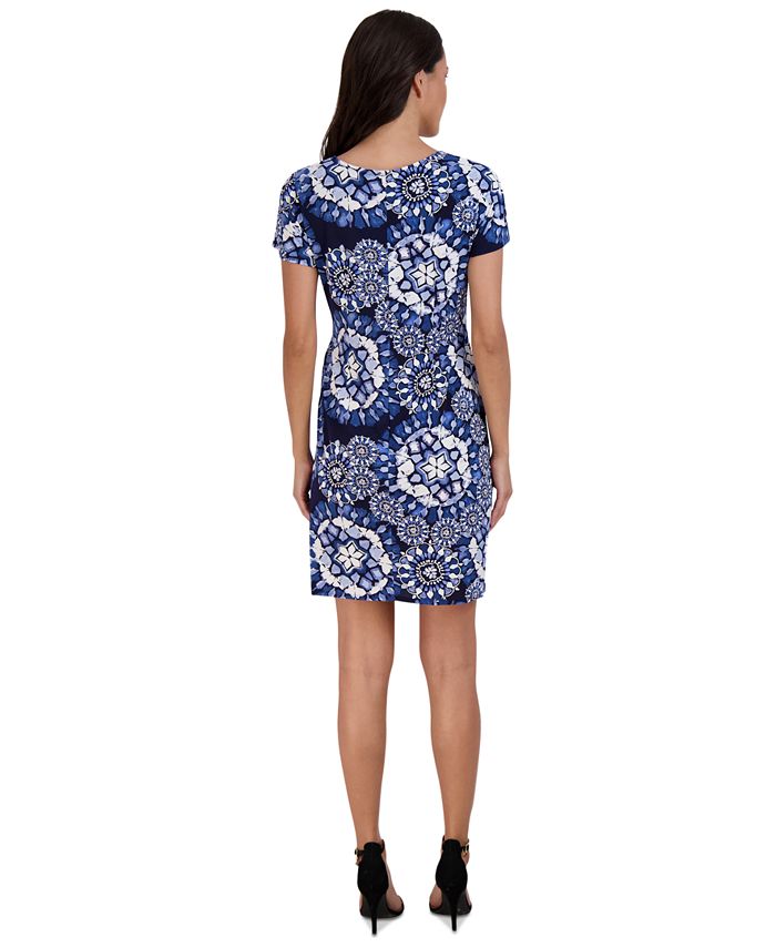 Robbie Bee Petite Printed Short-Sleeve A-Line Dress - Macy's