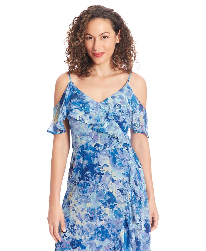 London Times Women's Cold-Shoulder Ruffle Midi Dress - Macy's