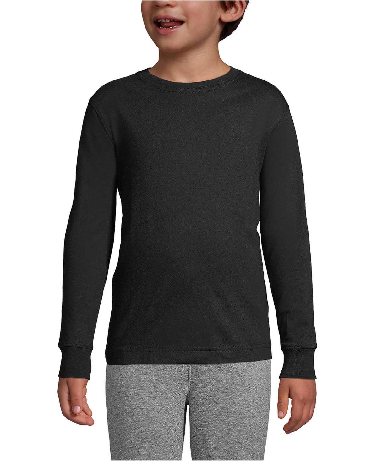 Click here for Lands End Boys Long Sleeve Essential T-shirt - Bla... prices