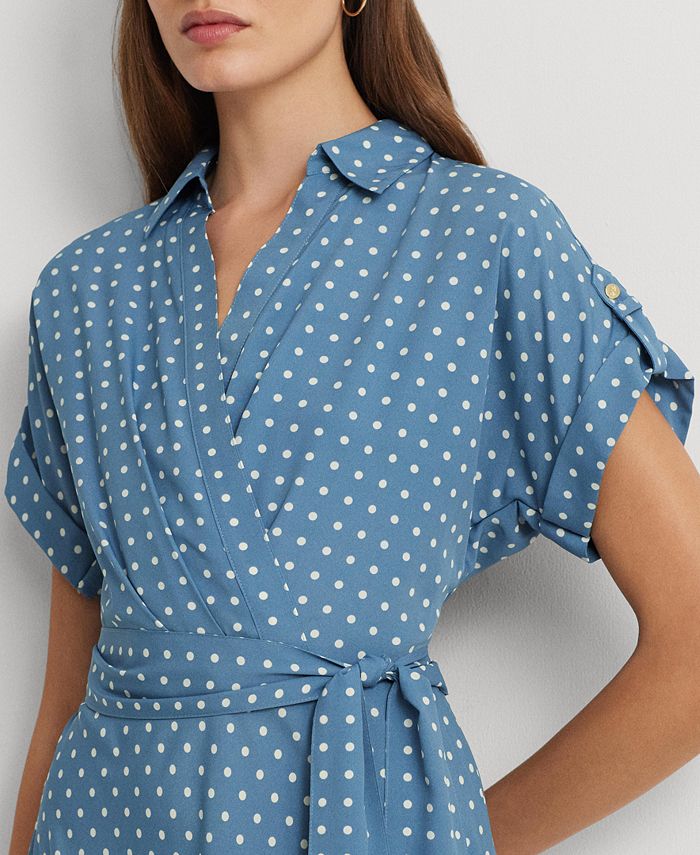 Lauren Ralph Lauren Womens Polka Dot Belted Crepe Dress Macys