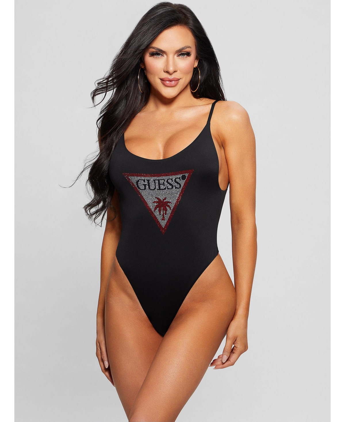 Click here for Guess Womens Eco Metallic One-Piece Swimsuit - Bla... prices