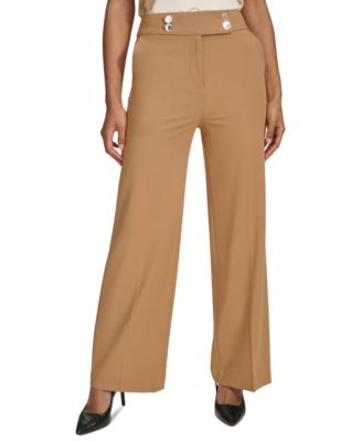 Calvin Klein Petite Solid Lux High-Rise Wide-Leg Pants - Macy's
