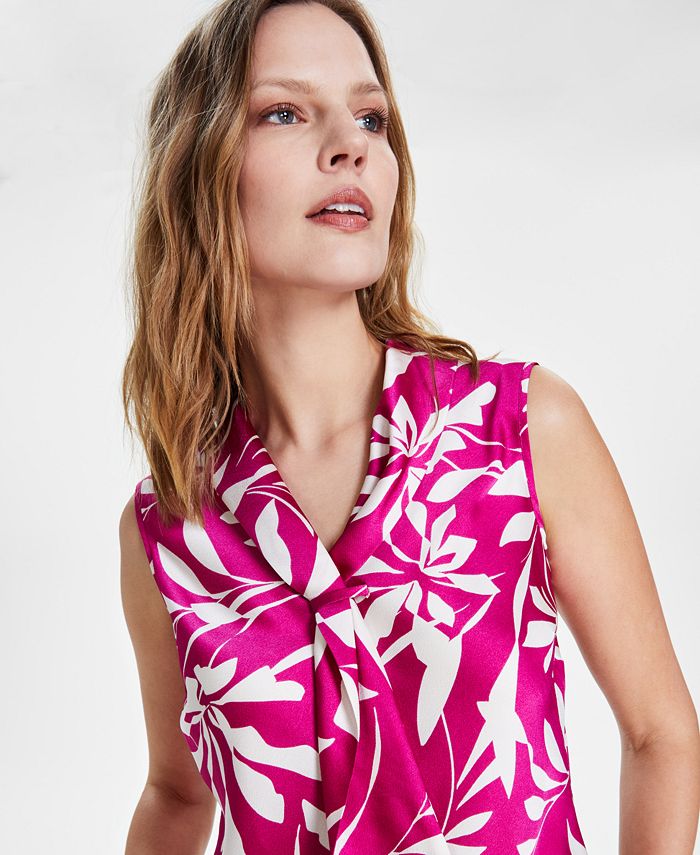 Tahari ASL Women's Printed Sailor-Tie-Neck Sleeveless Top - Macy's