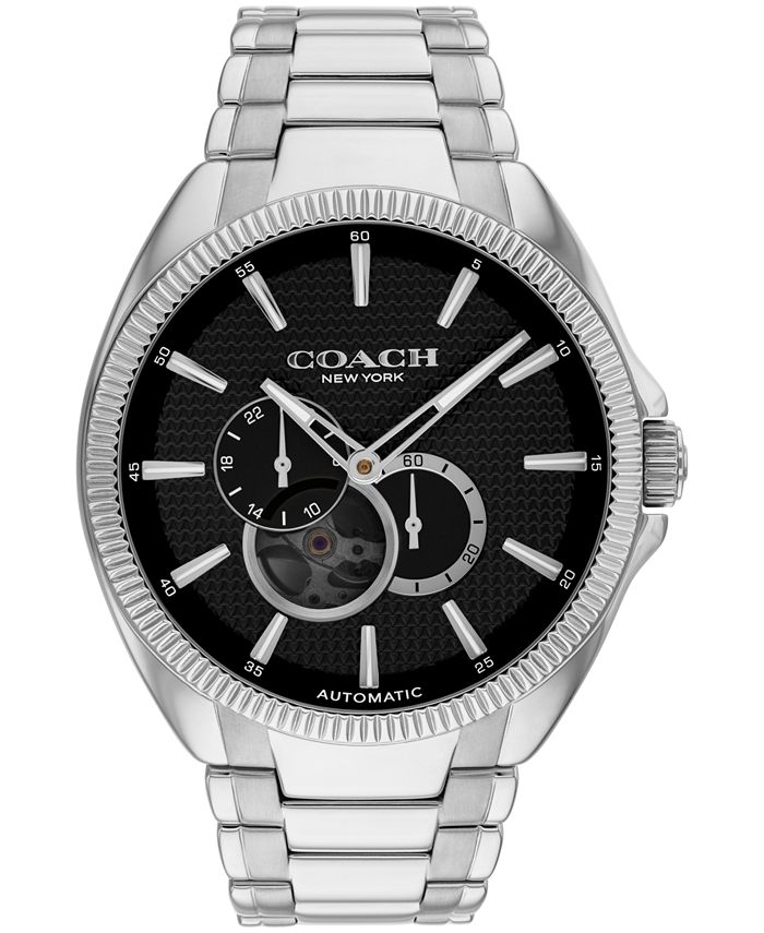 COACH Men's Automatic Jackson Silver-Tone Stainless Steel Watch 45mm ...