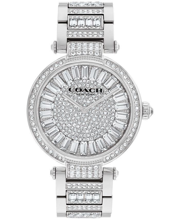 COACH Women's Cary Silver-Tone Stainless Steel Crystal Watch 34mm - Macy's