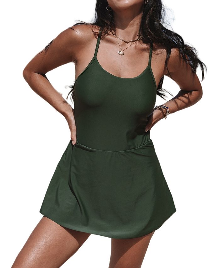 CUPSHE Women's Crisscross Back Skirted Swim Dress One-piece Swimsuit ...
