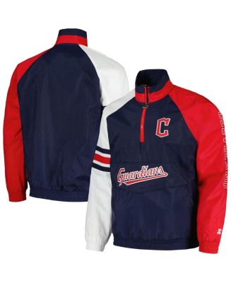 Men's Starter Navy, Red Cleveland Guardians Elite Raglan Half-Zip ...