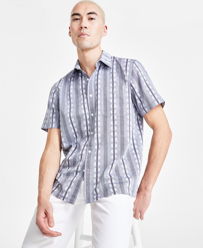 Sun + Stone Men's Elias Short Sleeve Button-Front Textured Multi-Print ...