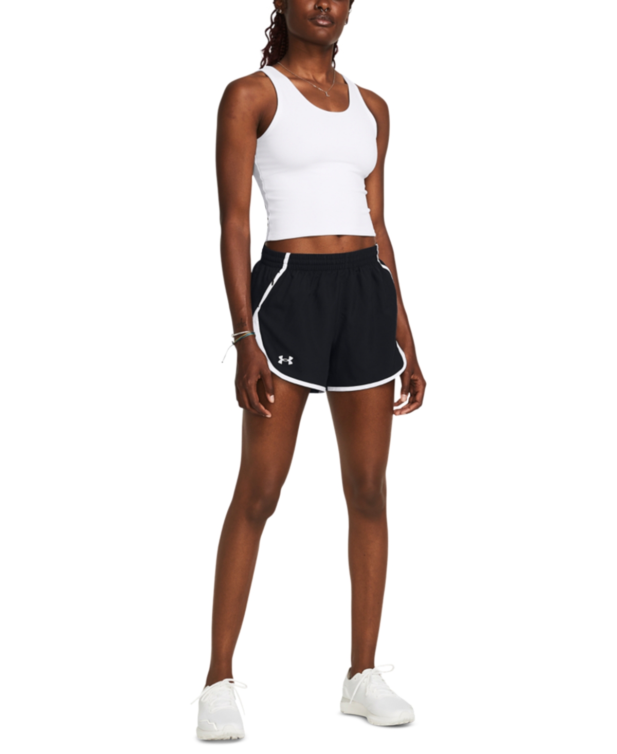 Under Armour Womens Fly By Mesh-Panel Running Shorts - Black/White/Reflective