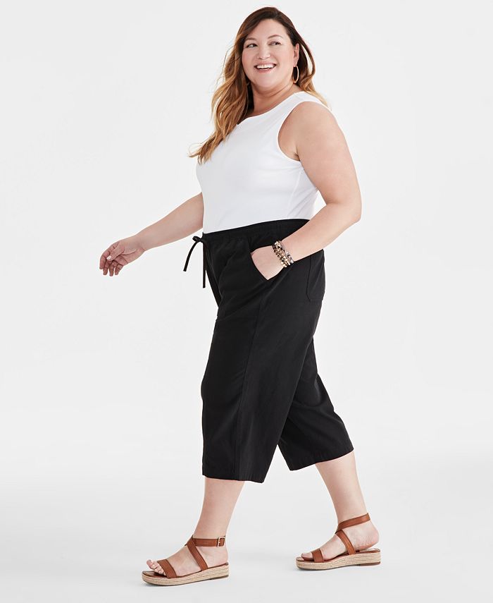 Style & Co Plus Size Cotton Drawstring Capri Pants, Created for Macy's ...
