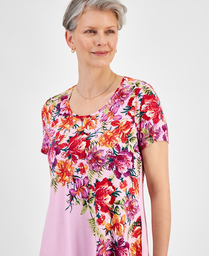 JM Collection Women's Scoop-Neck Short-Sleeve Printed Knit Top, Created ...