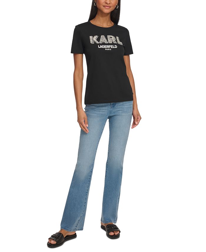 KARL LAGERFELD PARIS Women's Imitation-Pearl Karl T-Shirt - Macy's