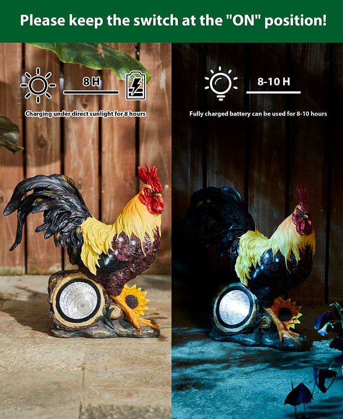 Glitzhome Resin Solar Powered Vibrant Rooster Garden Statue - Macy's