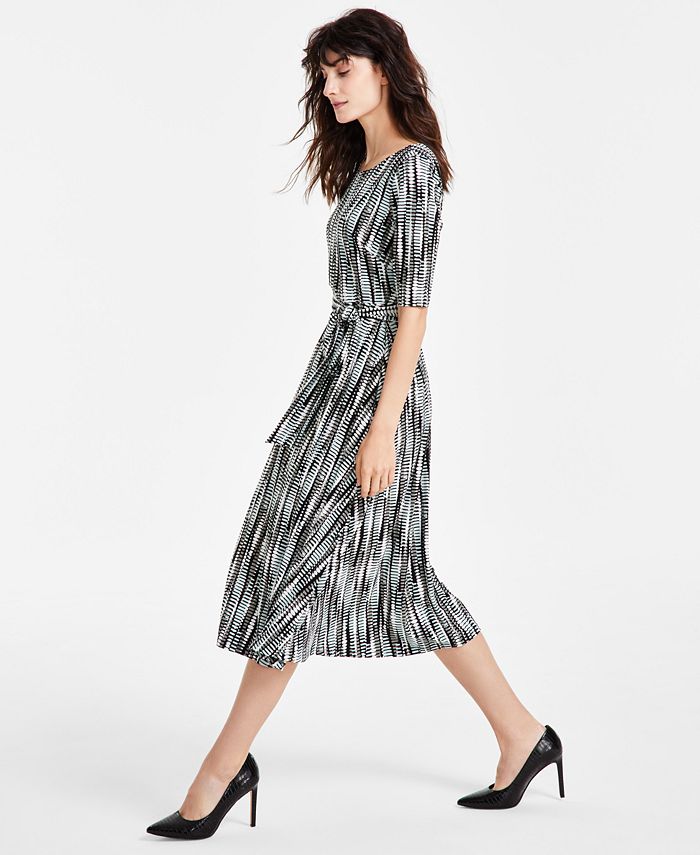 Kasper Womens Printed Elbow Sleeve Midi Dress Macys