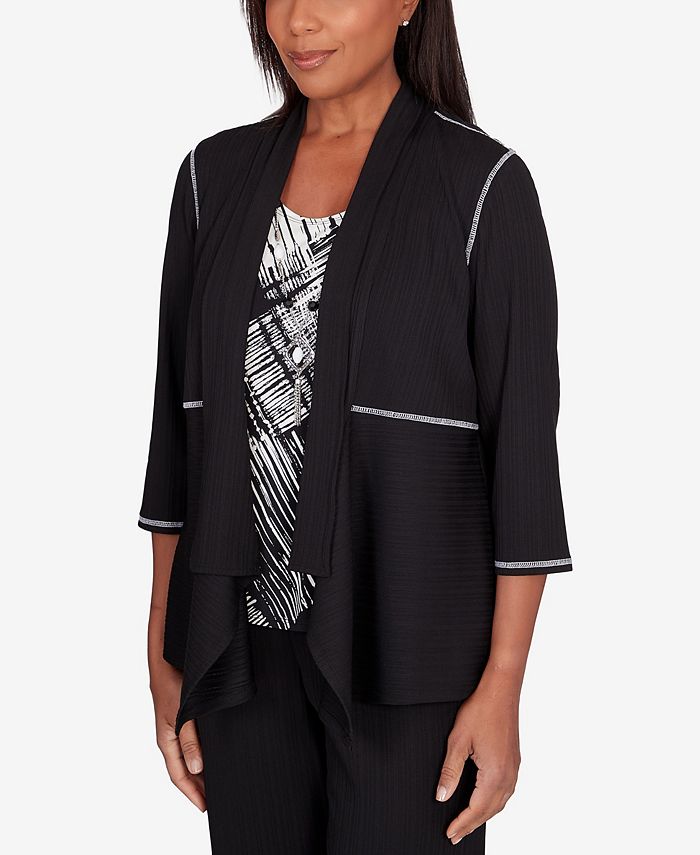 Alfred Dunner Womens Opposites Attract Ribbed Two In One Crew Neck Top