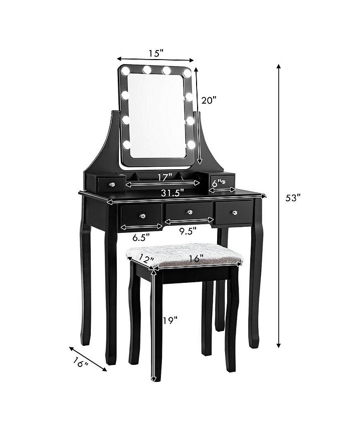 SUGIFT Vanity Dressing Table Set with 10 Dimmable Bulbs and Cushioned ...