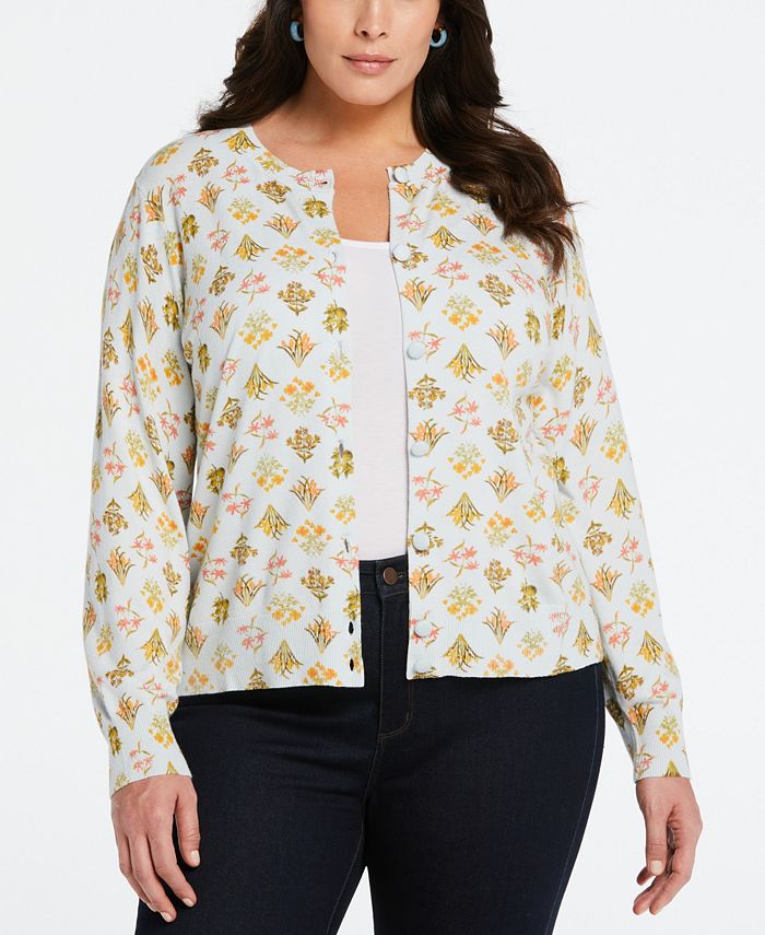 ELLA Rafaella Plus Size Super Soft Floral Print Cardigan Sweater - Macy's