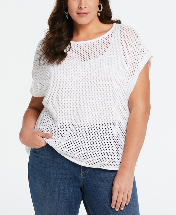 ELLA Rafaella Plus Size Oversized Mesh Sweater - Macy's