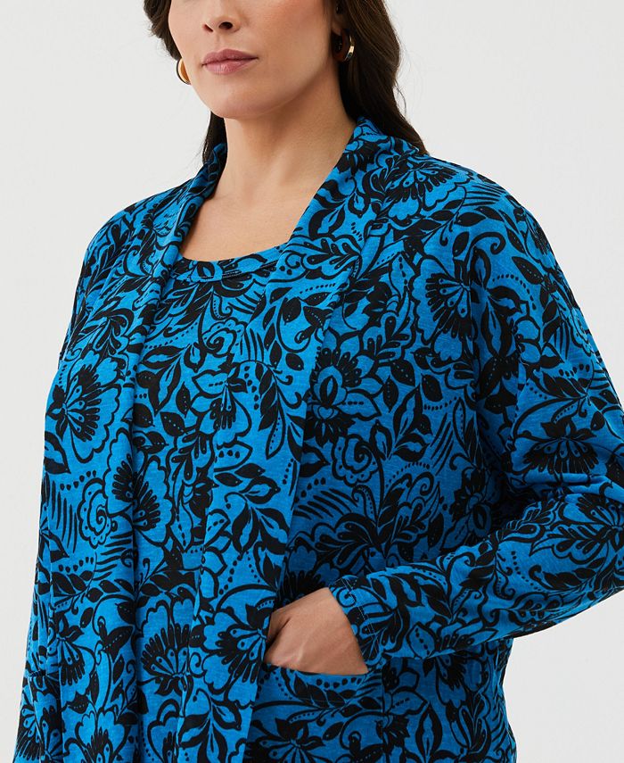 ELLA Rafaella Plus Size Eco Floral Print Roll Collar Draped Long Sleeve ...