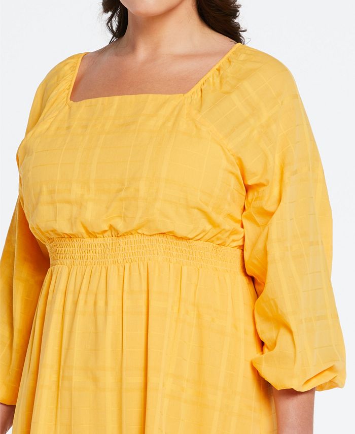 ELLA Rafaella Plus Size Cotton Square Neck Puff Sleeve Dress - Macy's