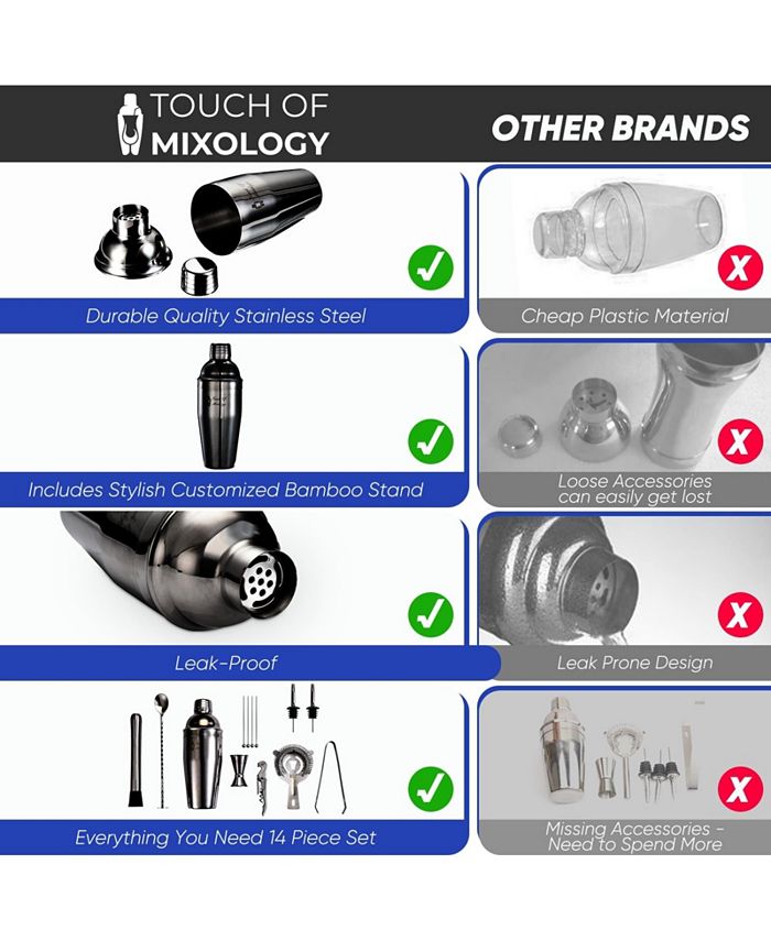 Touch of Mixology Premium 14 Piece Stainless Steel Bartender Kit with ...