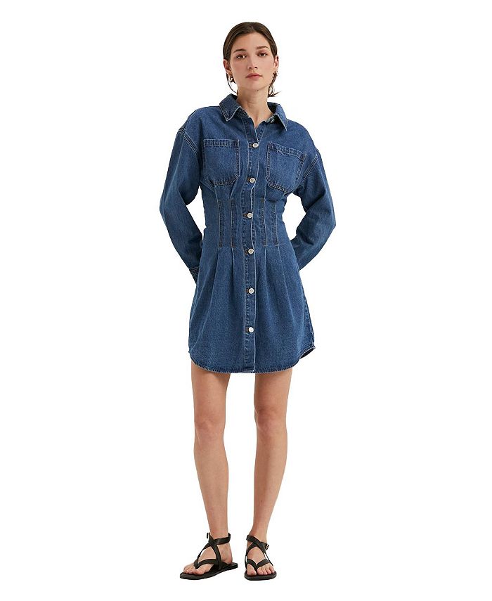 CRESCENT Women's Zae Denim Mini Dress With Corset Waist Detail - Macy's