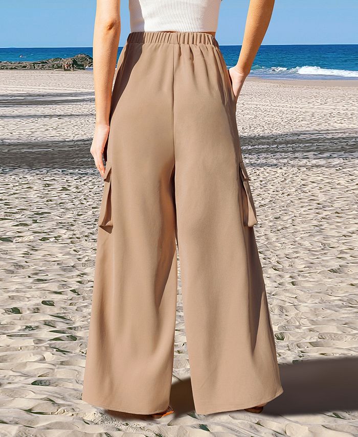 CUPSHE Women's Tan Elastic Waist Wide Leg Beach Pants - Macy's
