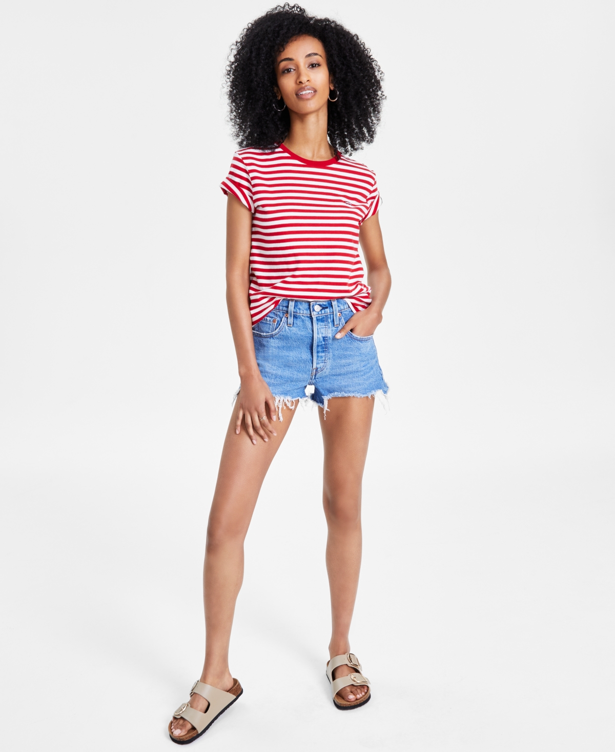 Click here for Levis Womens 501 Button Fly High-Rise Denim Shorts... prices