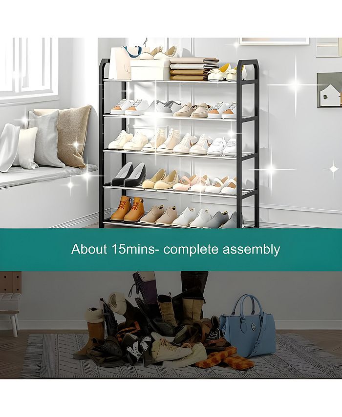 SUGIFT 5-Tier Stackable Shoe Rack, 15-Pair Sturdy Shoe Storage Shelves ...