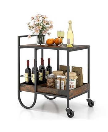 Slickblue Rolling Buffet Serving Cart with Removable Metal Wire Wine ...