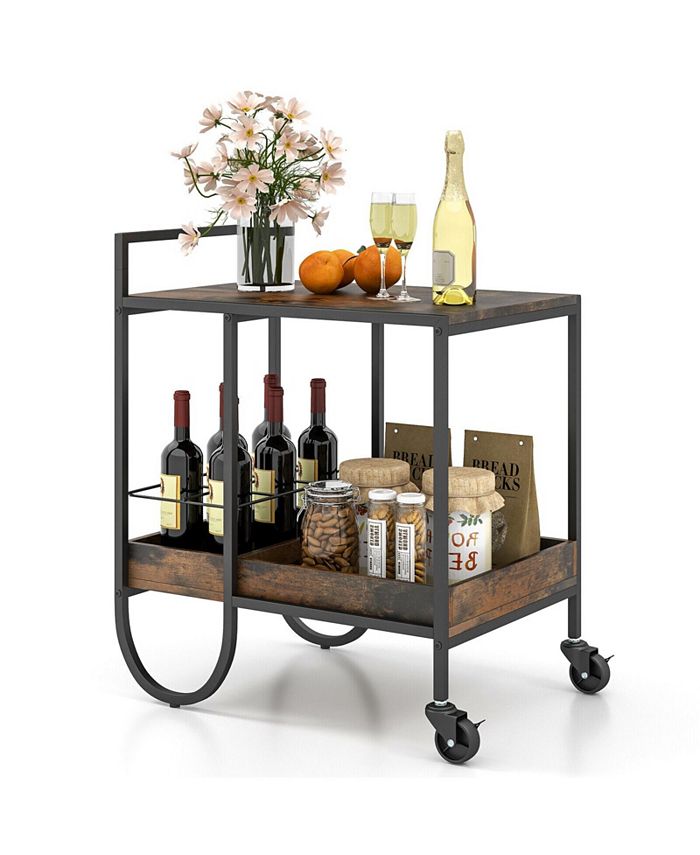 Slickblue Rolling Buffet Serving Cart with Removable Metal Wire Wine ...