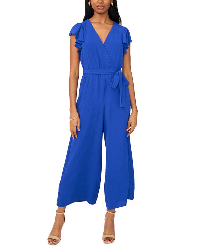 MSK Women's Tie-Waist Wide-Leg Flutter-Sleeve Jumpsuit - Macy's