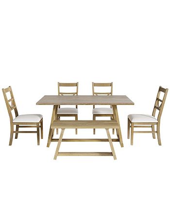 Simplie Fun 6-Piece Farmhouse Dining Set with Bench & Chairs - Macy's