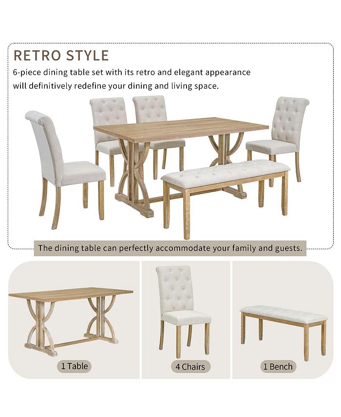 Simplie Fun 6-Piece Retro Dining Set with Unique Legs & Bench - Macy's