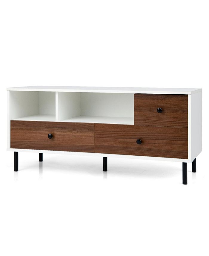 Slickblue Mid-Century TV Stand for 50-inch TVs with 2 Cubbies and 3 ...