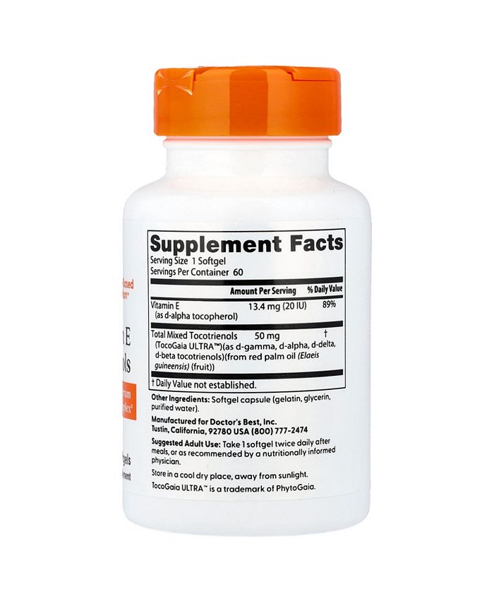 Doctor's Best Vitamin E Tocotrienols with TocoGaia Ultra 50 mg - 60 ...