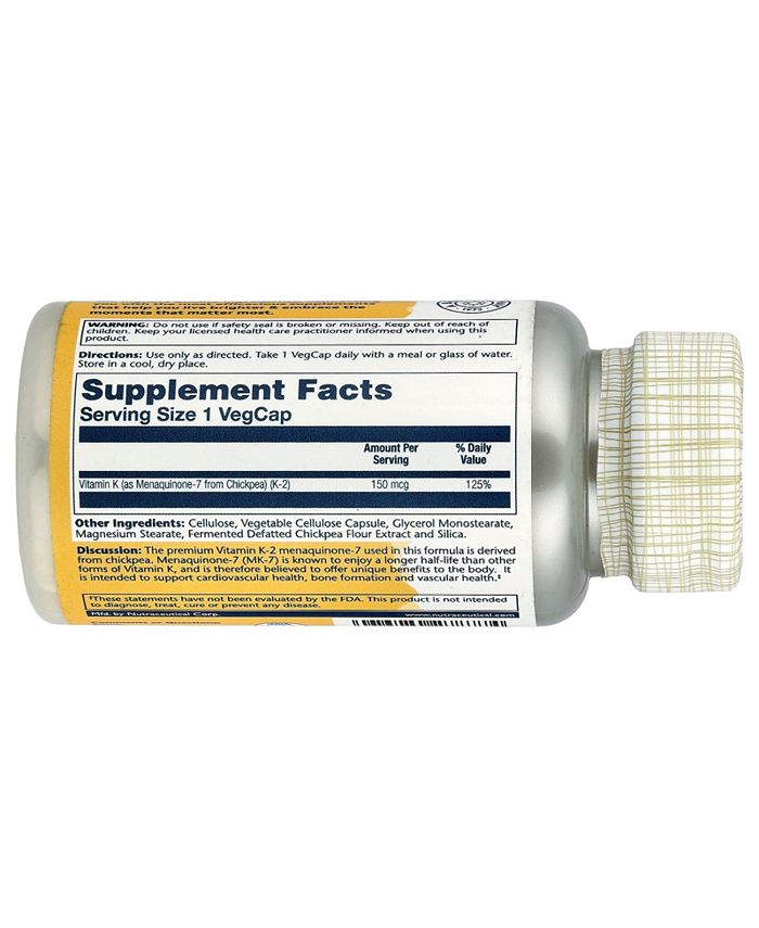 Solaray Triple Strength Vitamin K-2 Menaquinone-7 150 mcg - 30 VegCaps ...