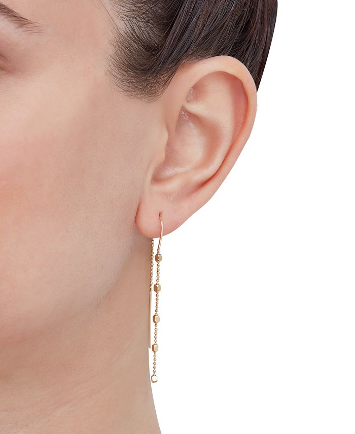 Macy's Polished Cube & Beaded Chain Long Threader Earrings in 10k Gold ...