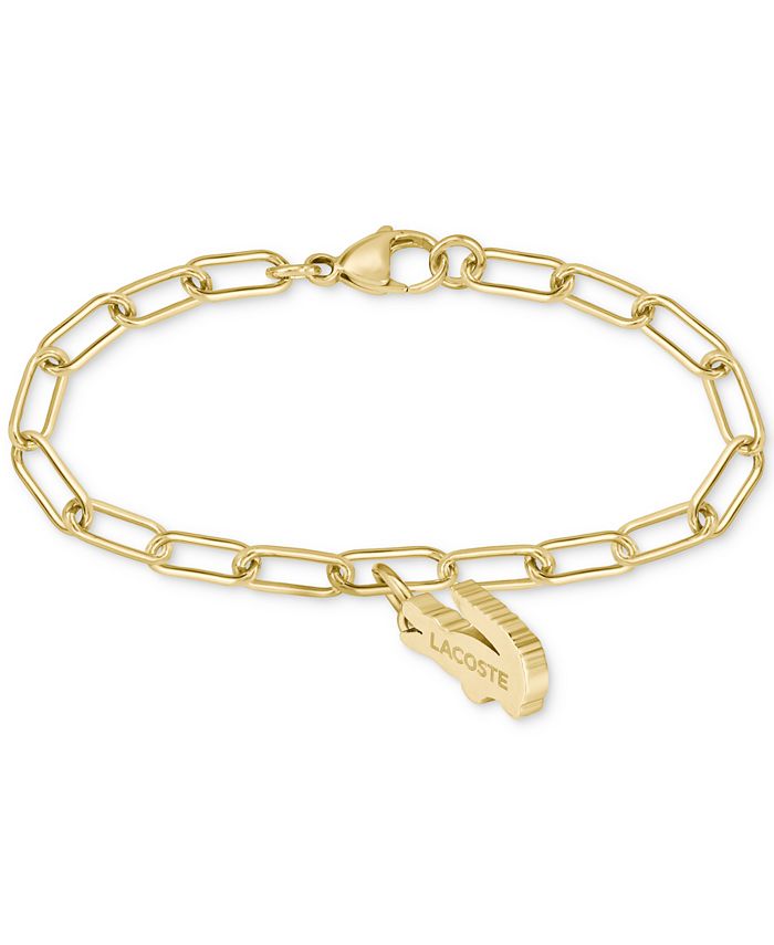 Lacoste Multicolor Crystal Crocodile Paperclip Link Chain Bracelet - Macy's