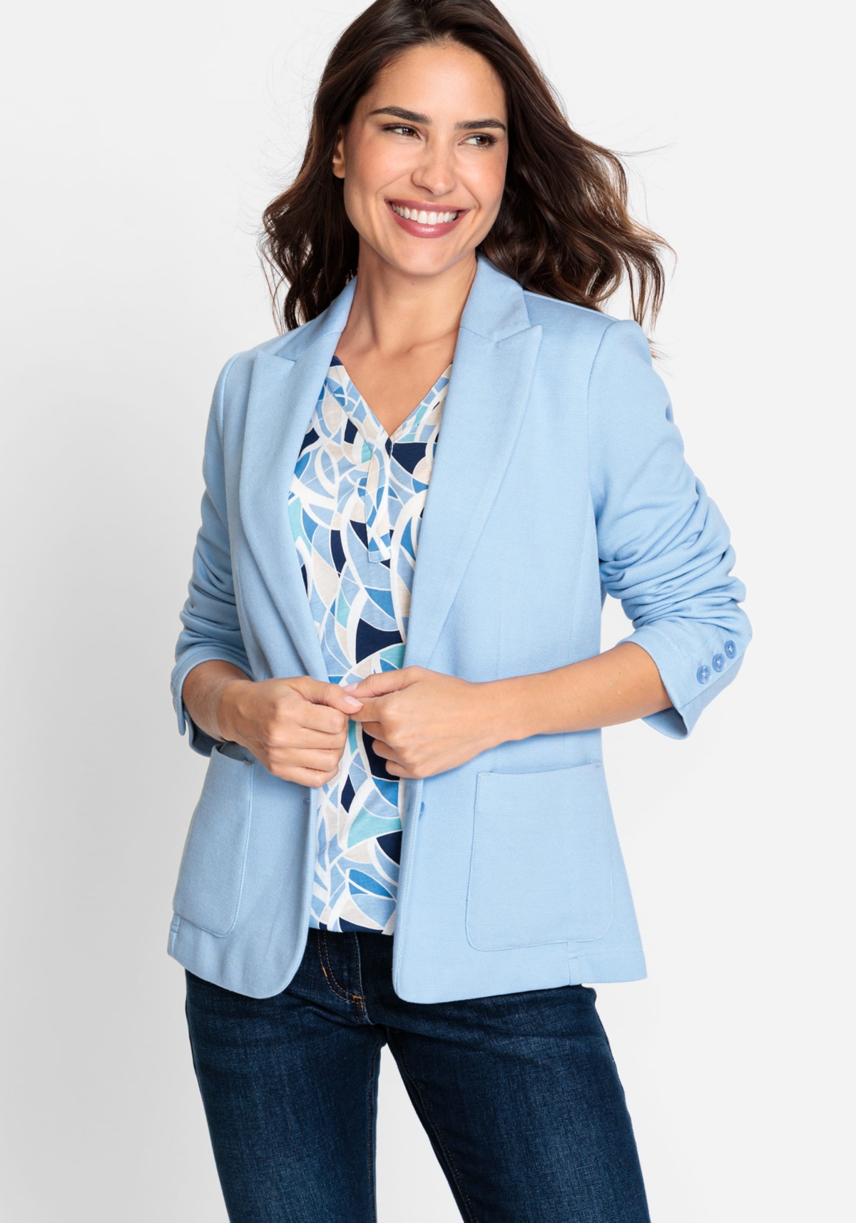 Click here for Olsen Womens Pique Blazer - Ciel blue prices